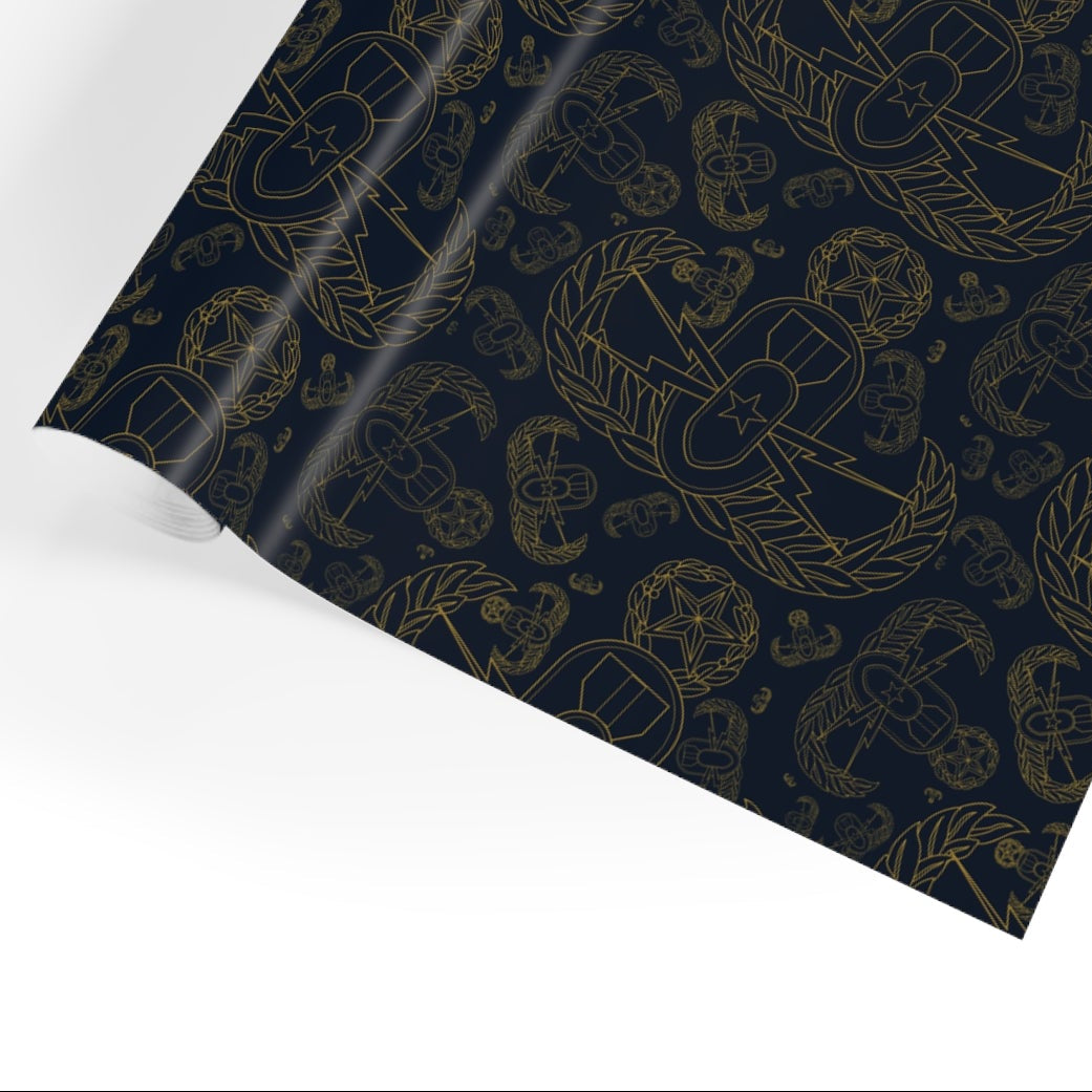 Wrapping Paper - "EOD Mixed Badges" (Gold on Dark Blue) – Buffalo Gals Co.
