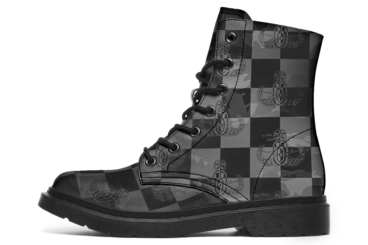 Boots - "EOD Buffoulage Checkered Flag" (Faded Grey) – Buffalo Gals Co.