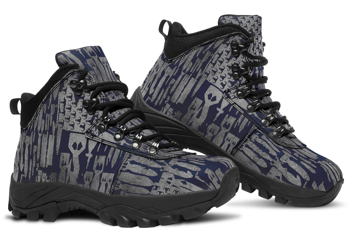 Outdoor Boots - "EOD Bomb Flag" (Grey on Navy) – Buffalo Gals Co.