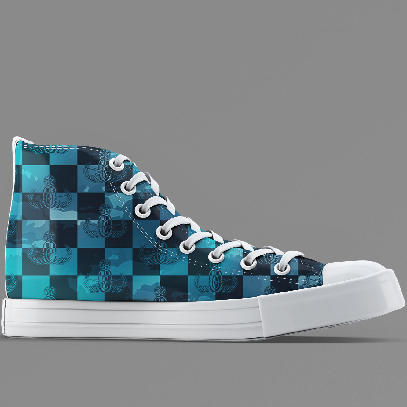 Print On Demand - High Tops - "EOD Buffoulage Checkered Flag" (Teal ...