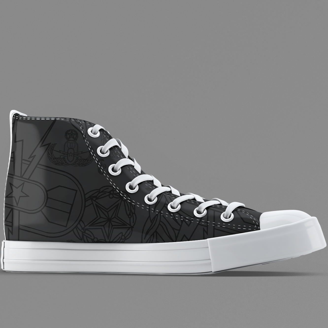 Print On Demand - High Tops - "EOD Mixed Badges" (Black on Grey ...