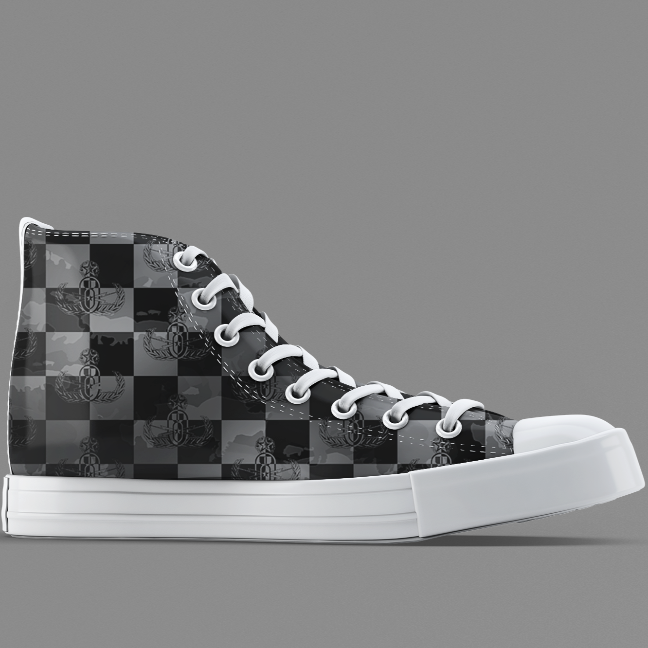 Print On Demand - High Tops - "EOD Buffoulage Checkered Flag" (Faded G ...